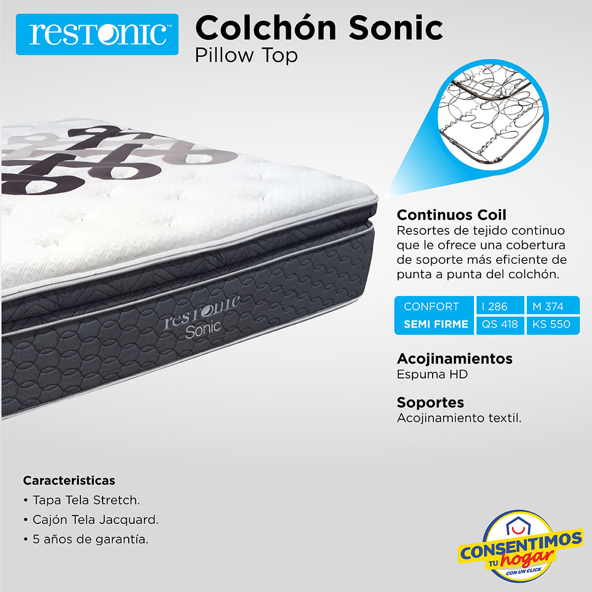 Colchón Restonic Sonic Individual - Villarreal Muebles