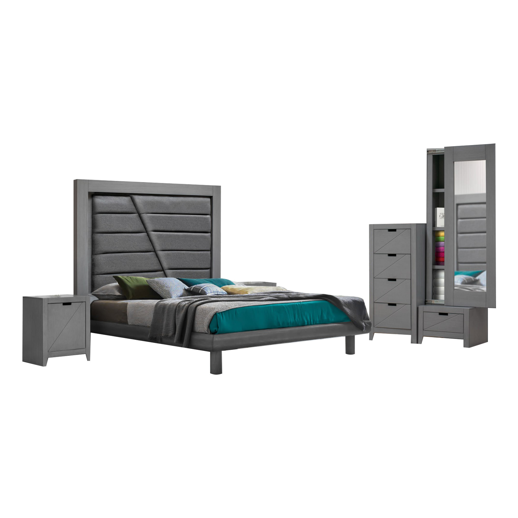 Recámara Ara Queen Size Gris - Villarreal Muebles